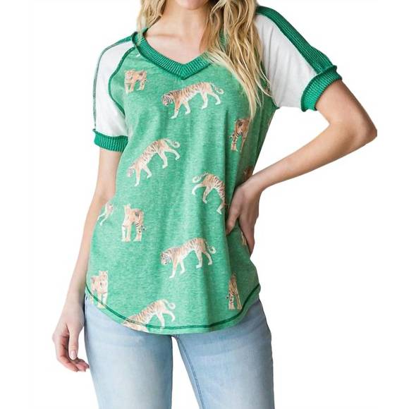 7th Ray | Tops | New 7th Ray Tiger Color Block Top In Green | Poshmark